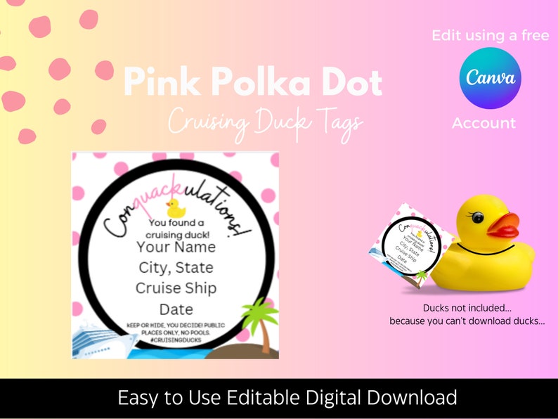 Pink Polka Dots Cruising Duck Tags | Cruising Ducks Digital Download ...