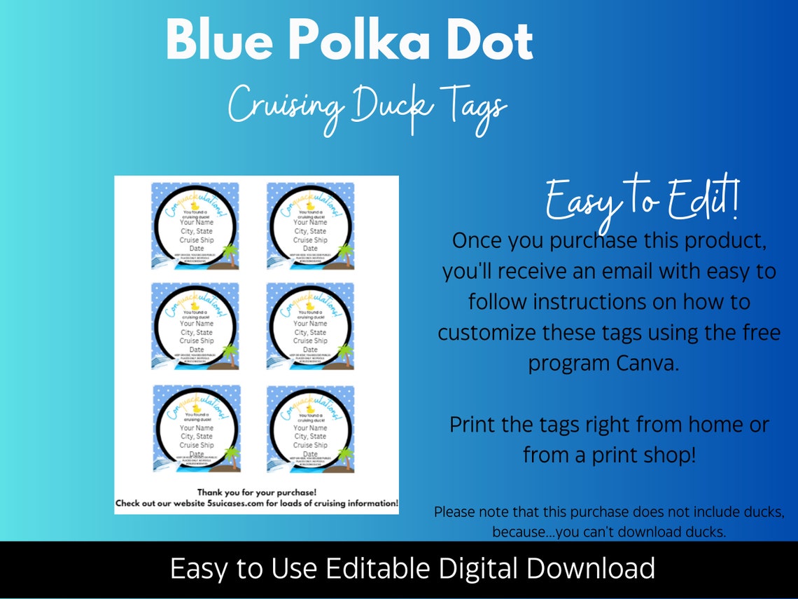 Blue Polka Dots Cruising Duck Tags | Cruising Ducks Digital Download ...