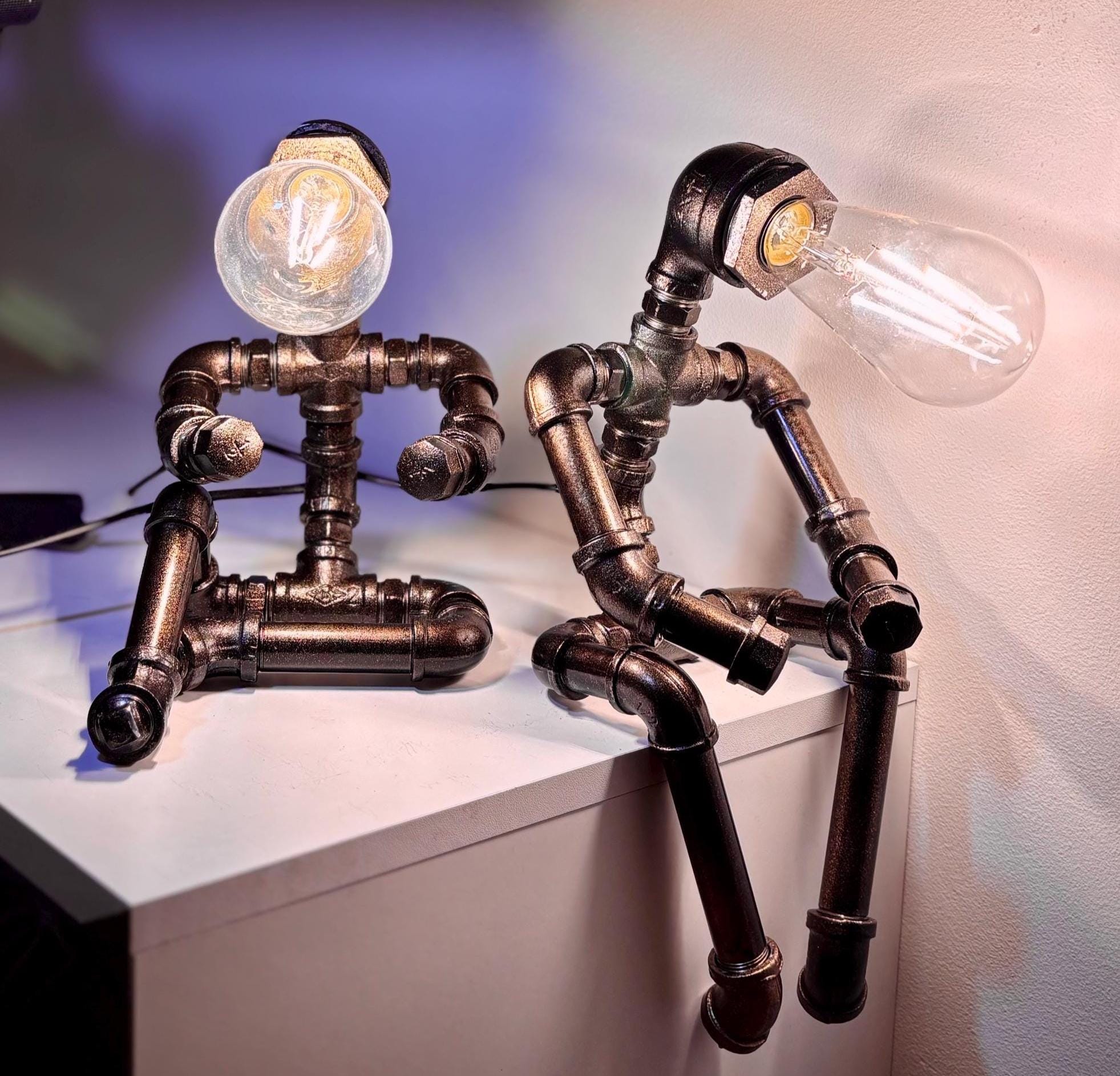 Robot Table Lamp - Thinking Man Retro Industrial Steampunk Rustic Iron ...