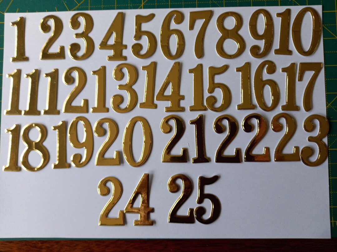 Numbers 1 to 25 Die Cut From Mirror Card With a Self Adhesive Backing ...