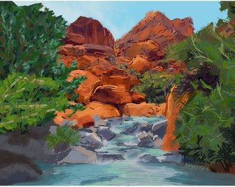 Red Rocks, Fine Art Print of Nevada Landscape Oil Painting. Made With ...