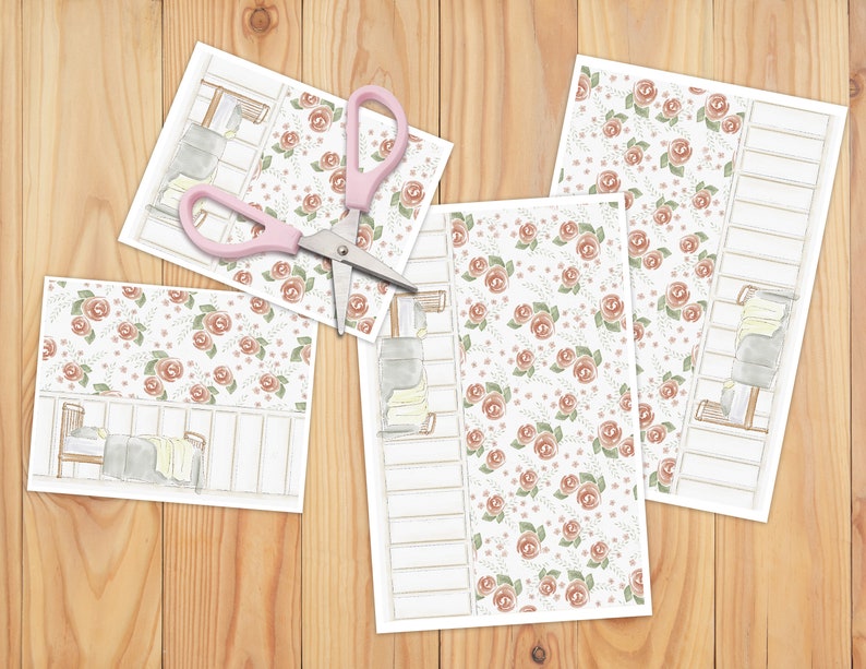 Dollhouse Wallpaper 1/12 Scale Watercolor Pink Flower Bed Printable ...