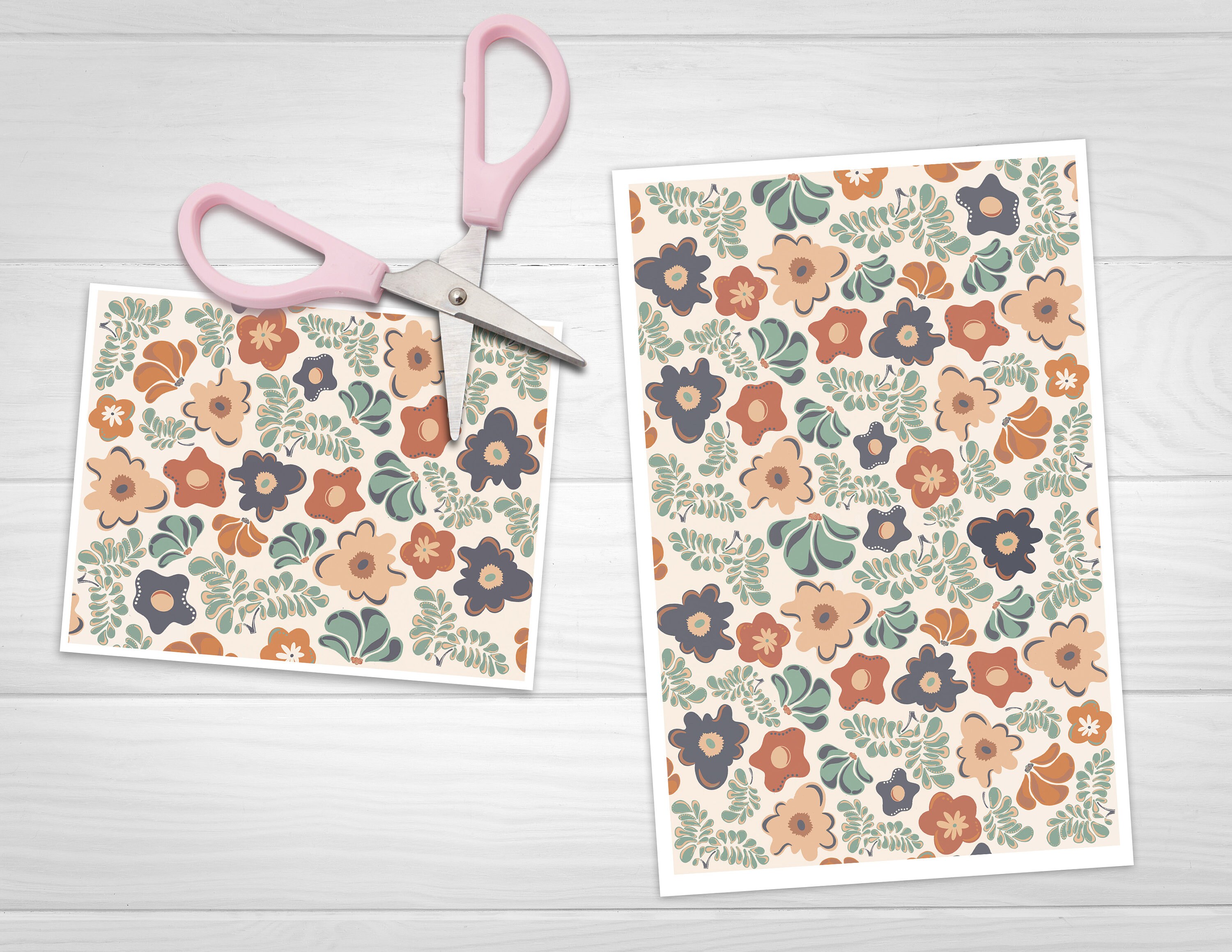 Dollhouse Wallpaper 1/12 Scale Retro Flower Hippy Watercolor Printable ...