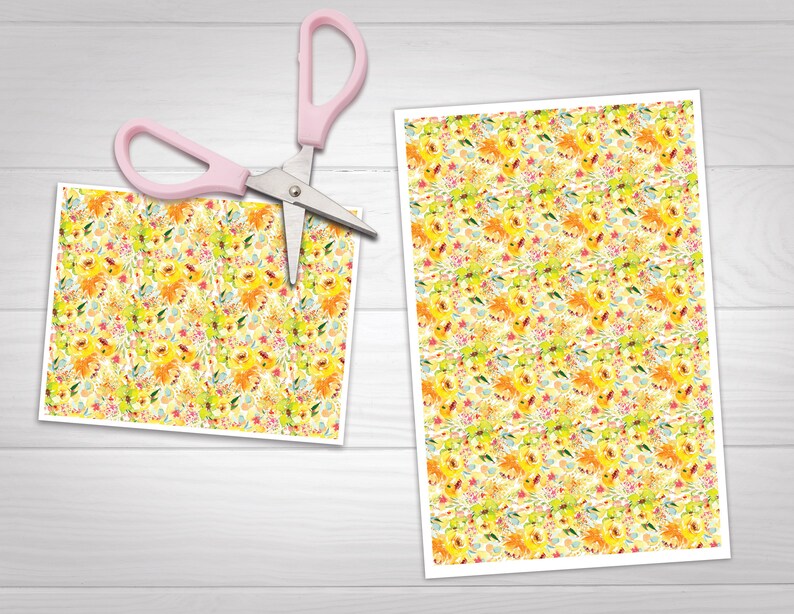Dollhouse Wallpaper 1/12 Scale Watercolor Yellow Floral Printable ...