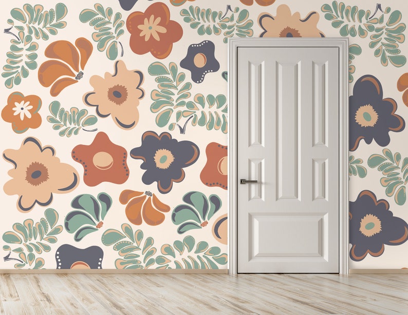 Dollhouse Wallpaper 1/12 Scale Retro Flower Hippy Watercolor Printable ...