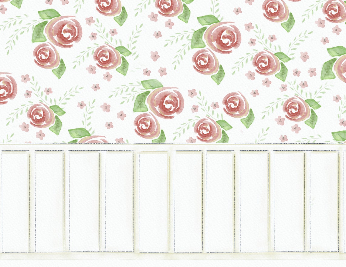 Dollhouse Wallpaper 1/12 Scale Watercolor Rose Board and Batten ...