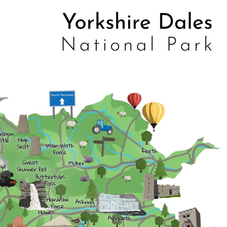 Yorkshire Dales National Park Map Print | Hiking Art | A5 A4 A3 - Etsy ...