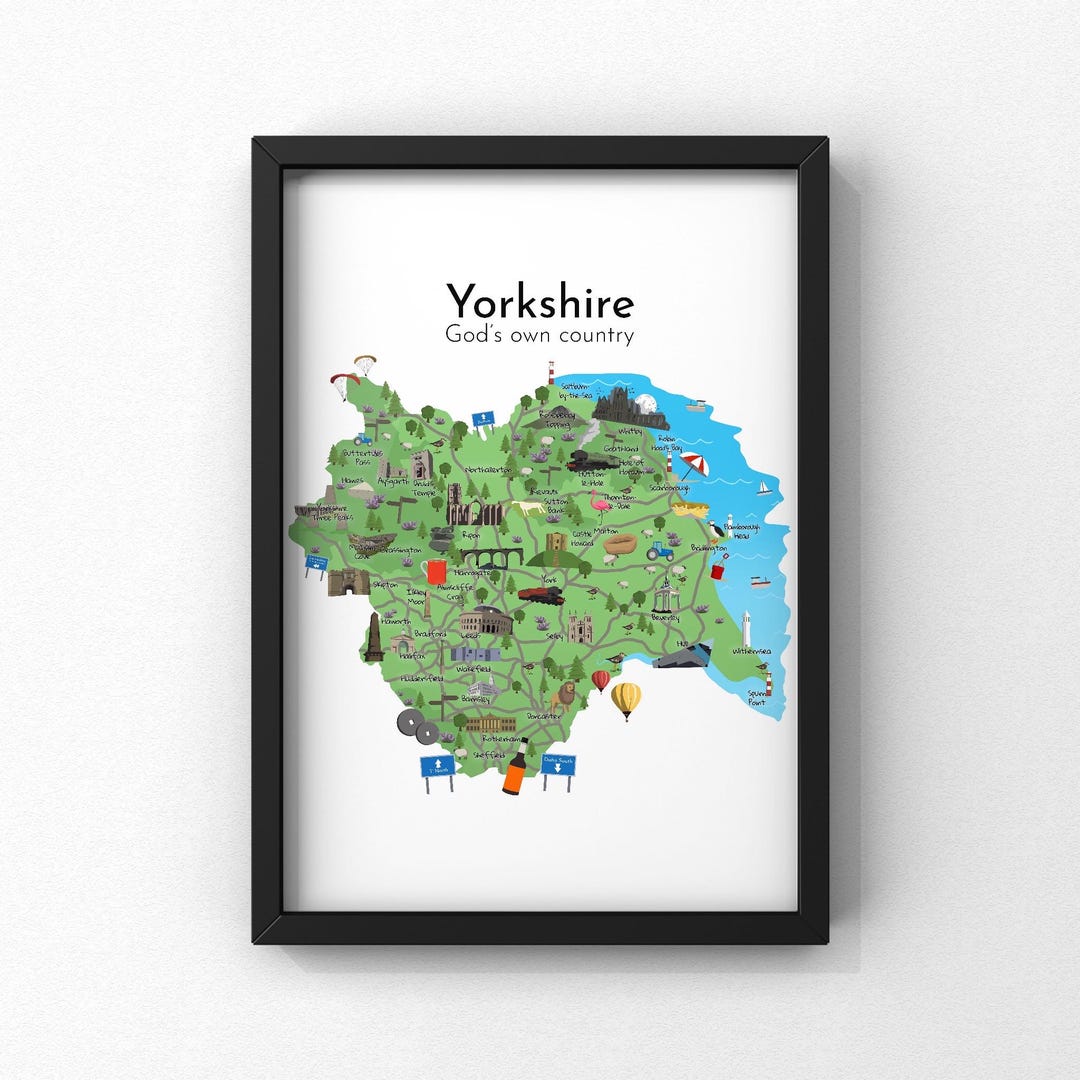Yorkshire Map Print | A5 A4 A3 - Etsy