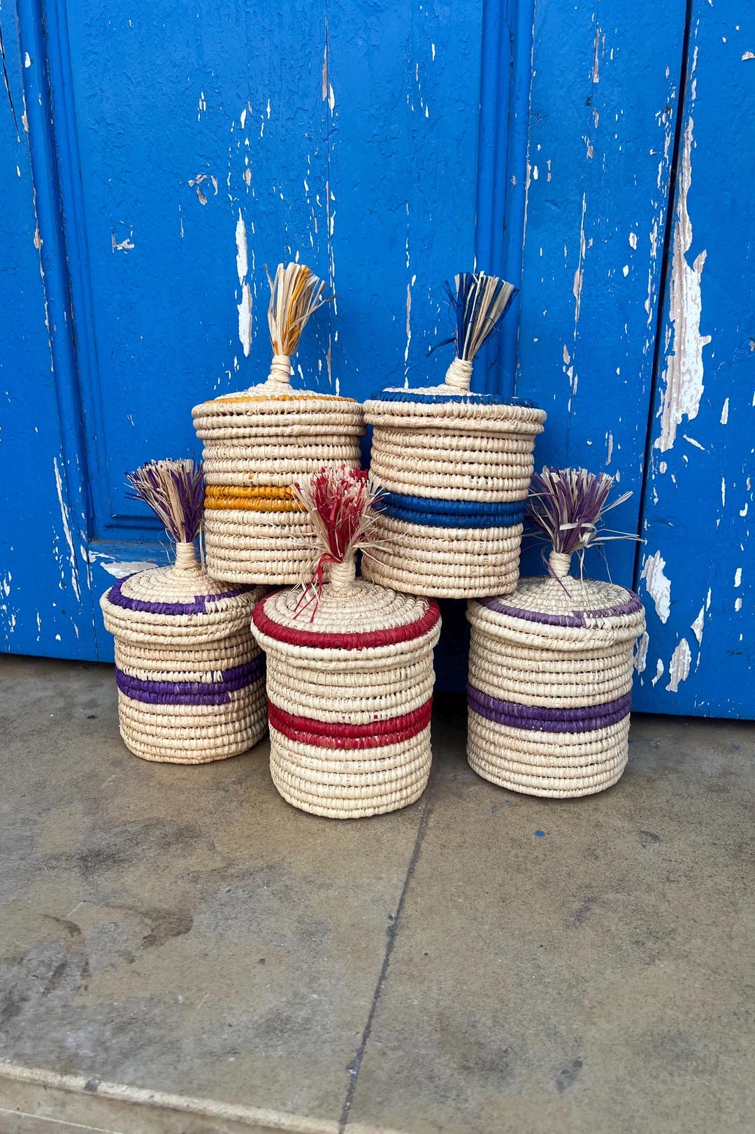 Set of 5 Raffia Boxes, Natural Fiber Boxes - Etsy