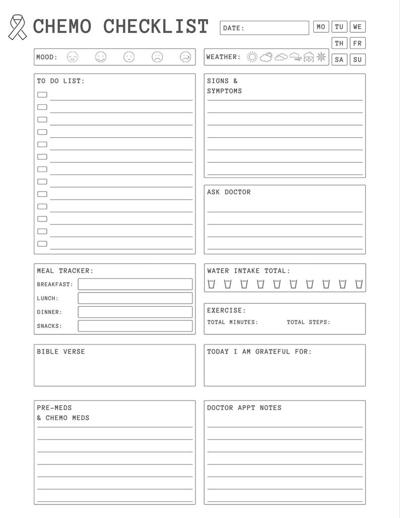 Chemotherapy Day Checklist - Etsy