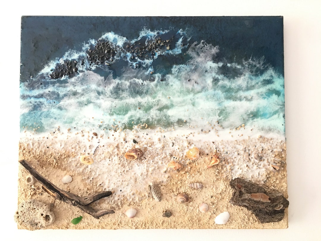 Resin Epoxy Ocean Art, Beach Resin Wall Art, 3D Ocean Wave Painting ...
