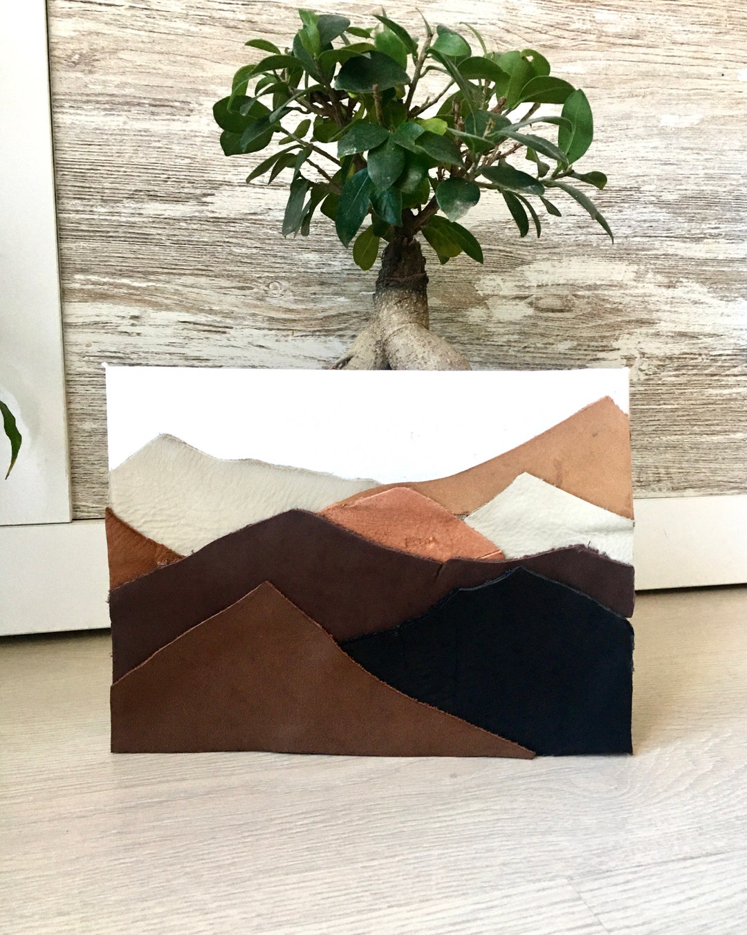Leather Mountainscape Wall Art: Abstract Boho Home Decor (7x9.4 In) - Etsy