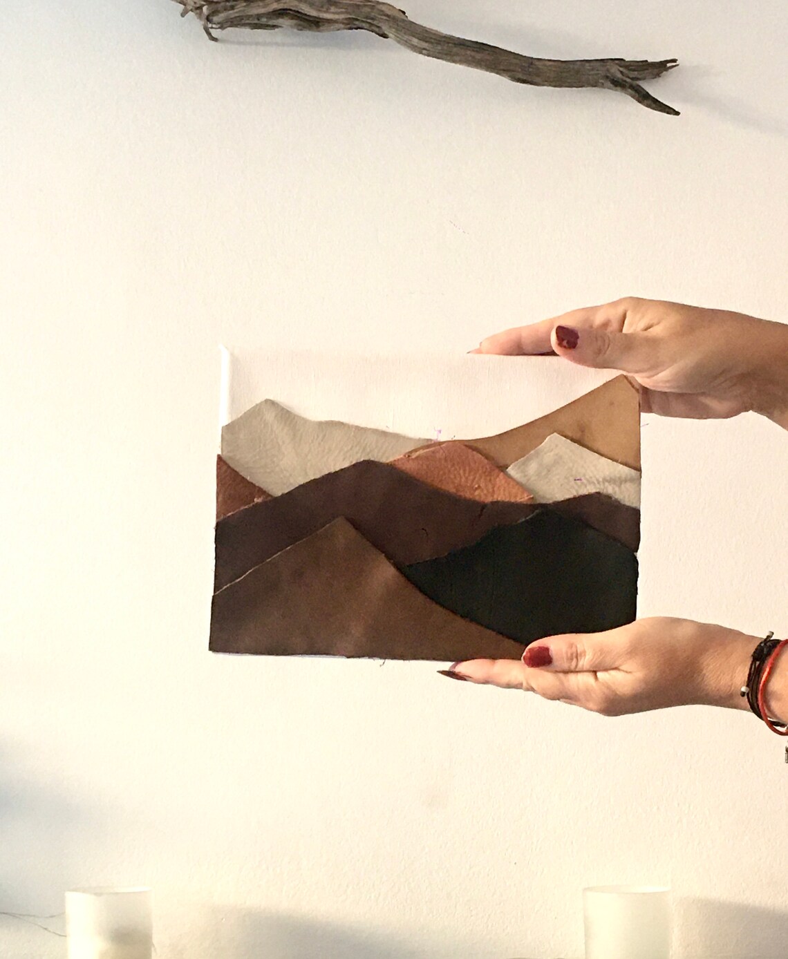 Leather Abstract Landscape Wall Art Mini Leather Mountain Boho Decor ...