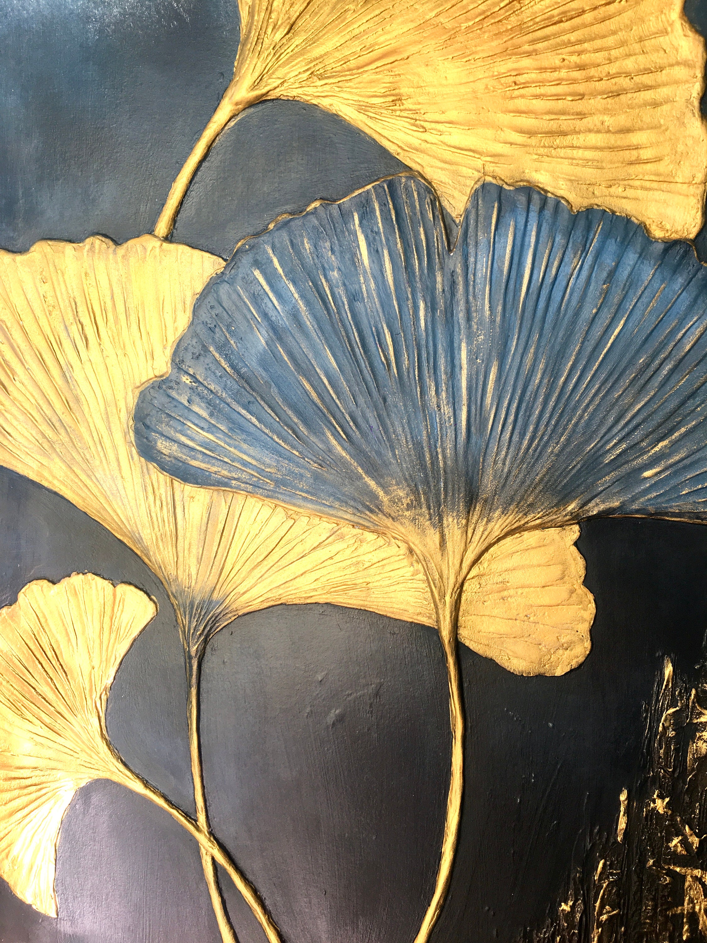 Ginkgo,bas Relief, Sculpture Wall Art Flower,textured Large Acrylic ...