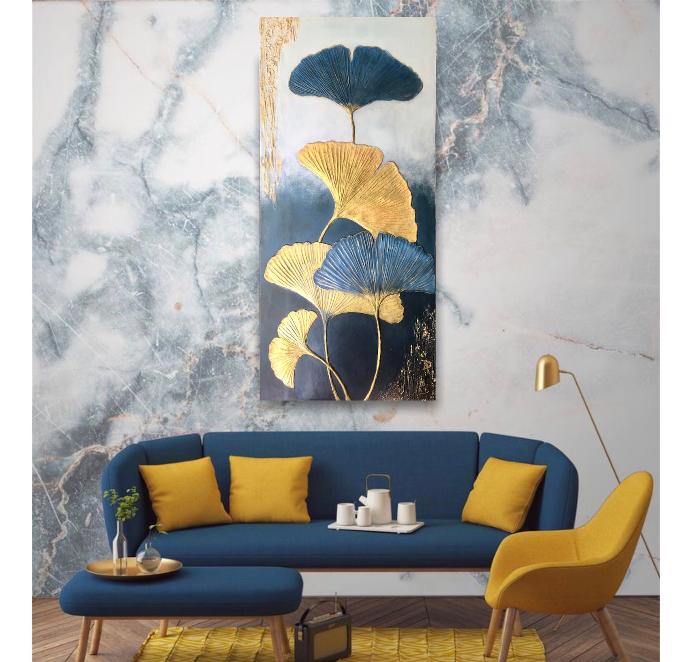 Ginkgo,bas Relief, Sculpture Wall Art Flower,textured Large Acrylic ...