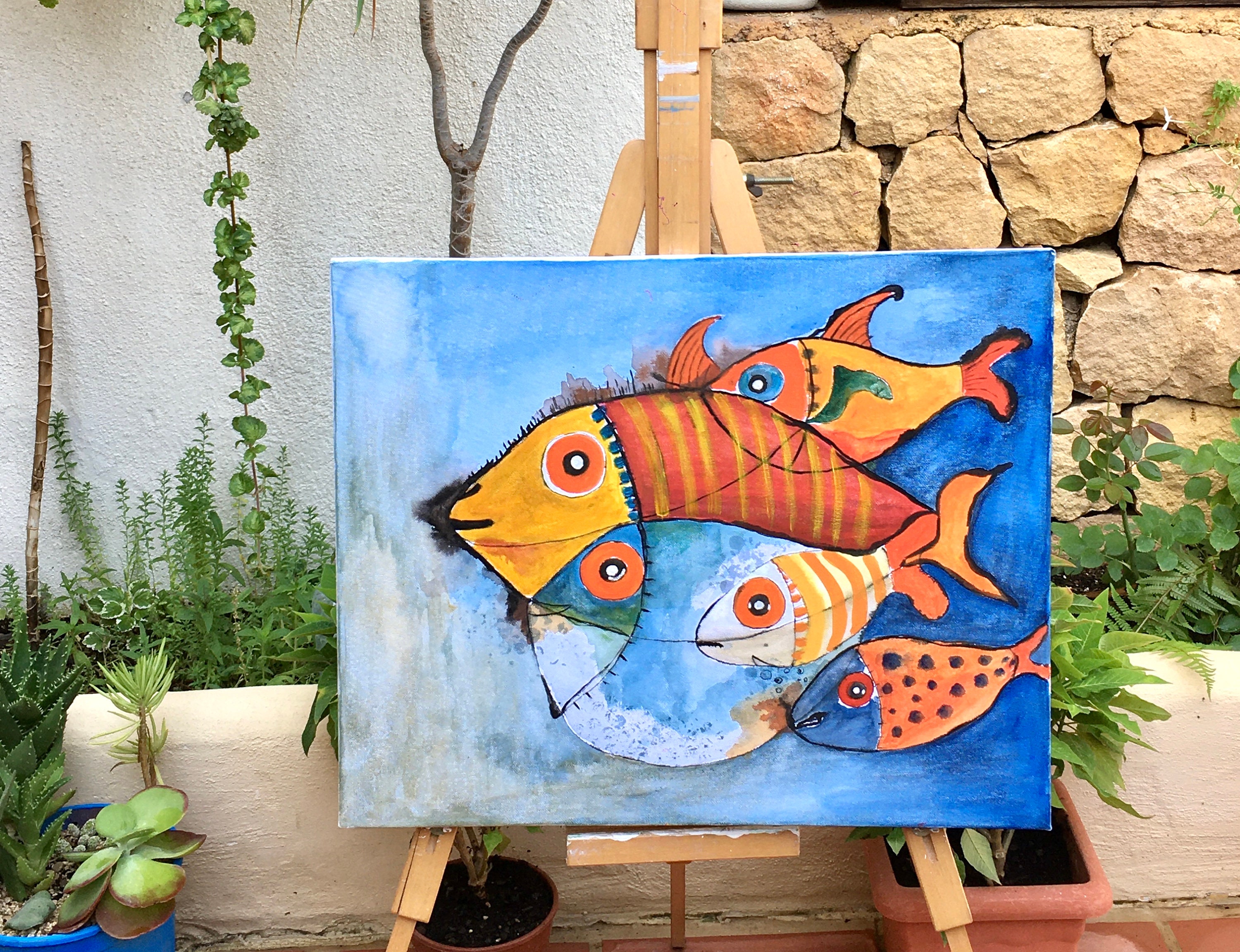 Flock of Fish,acrylic Original Painting on Canvas, Abstract Fish,marine ...