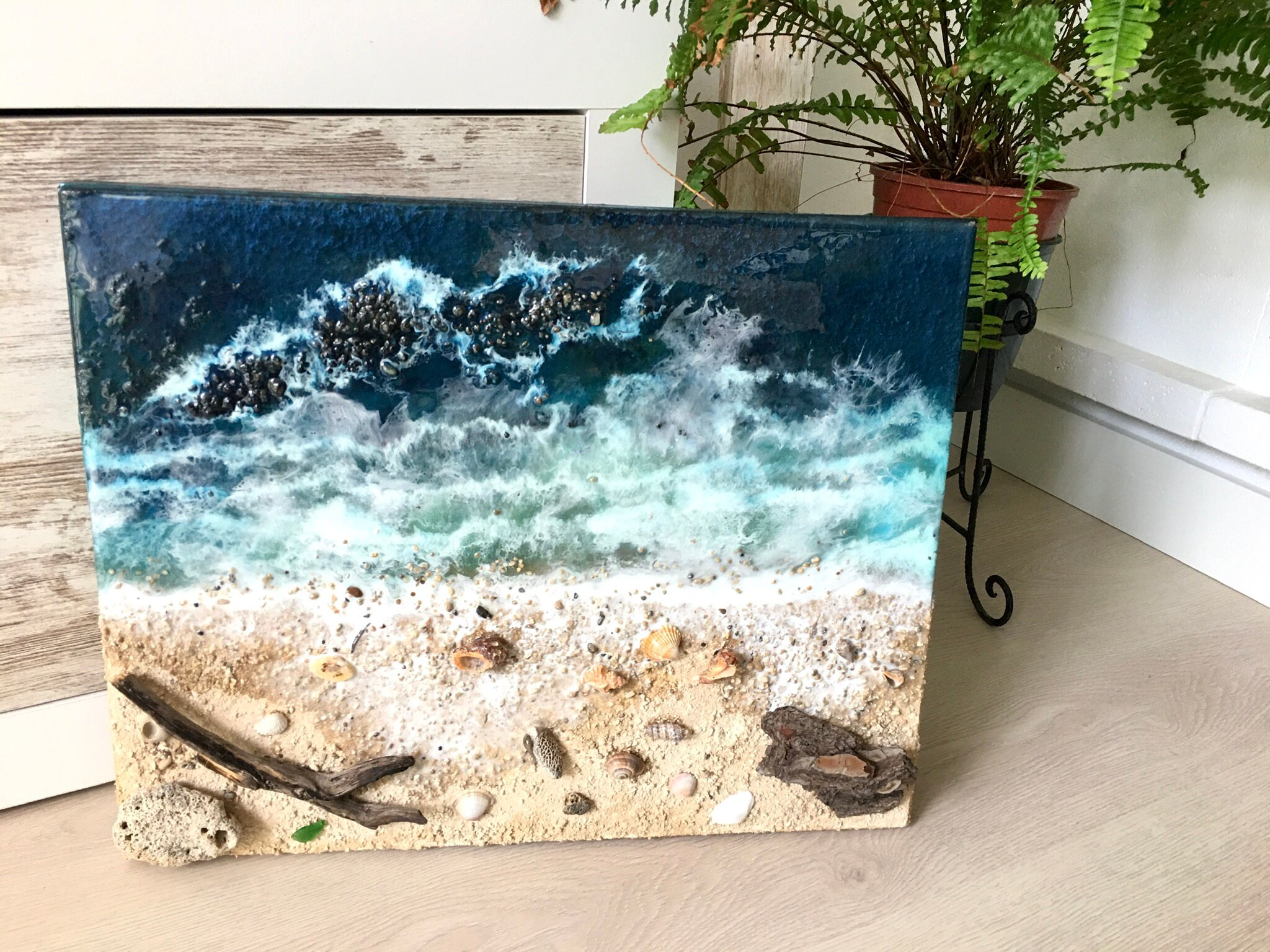 Resin Epoxy Ocean Art, Beach Resin Wall Art, 3D Ocean Wave Painting ...