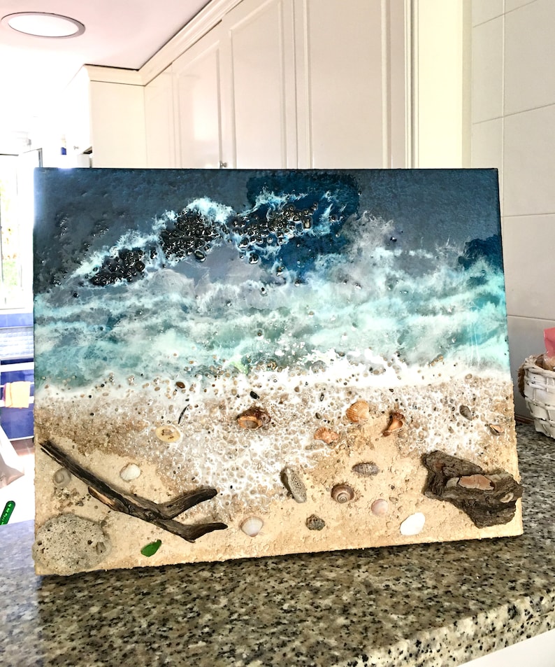 Resin Epoxy Ocean Art, Beach Resin Wall Art, 3D Ocean Wave Painting ...
