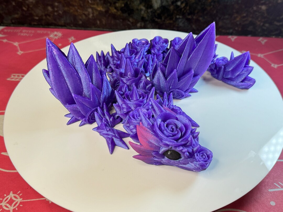 3D Printed Dragon, Rose Wing Dragon, Articulated Winged Rose Dragon ...