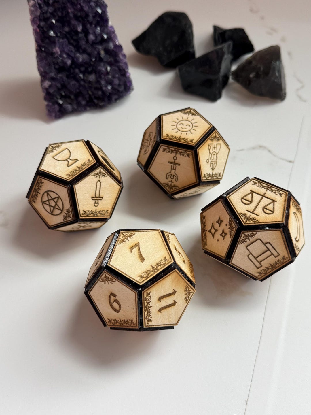 Divination Tarot Dice: Wooden Major Arcana, and Elemental Reading Hand ...