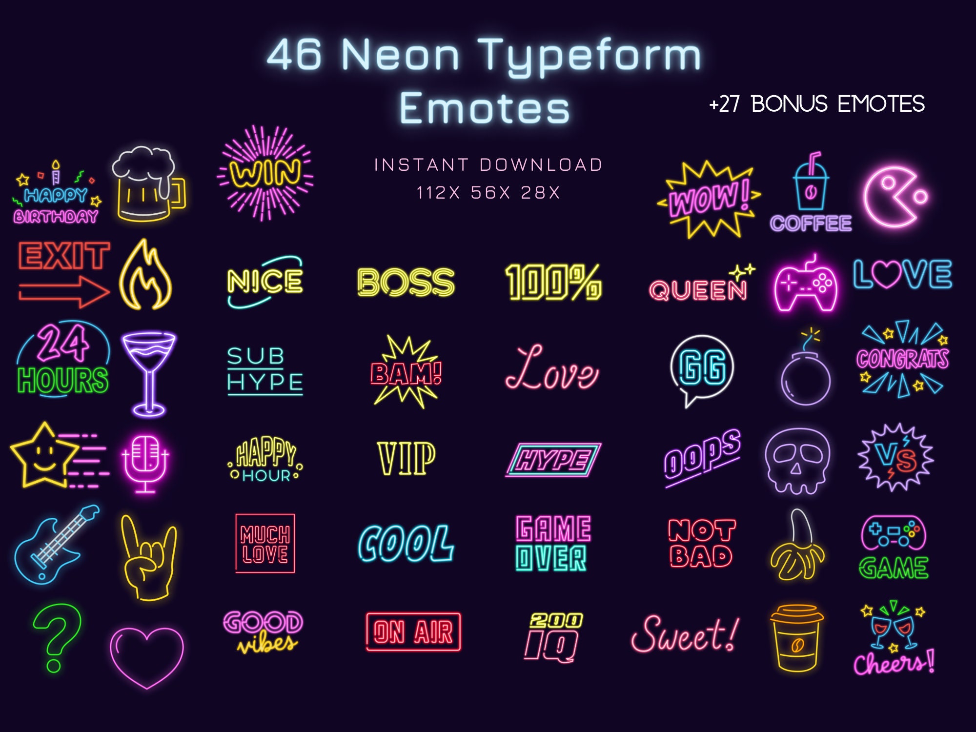 46 Neon Twitch Emotes - Instant PNG Downloads - Value Pack - Etsy