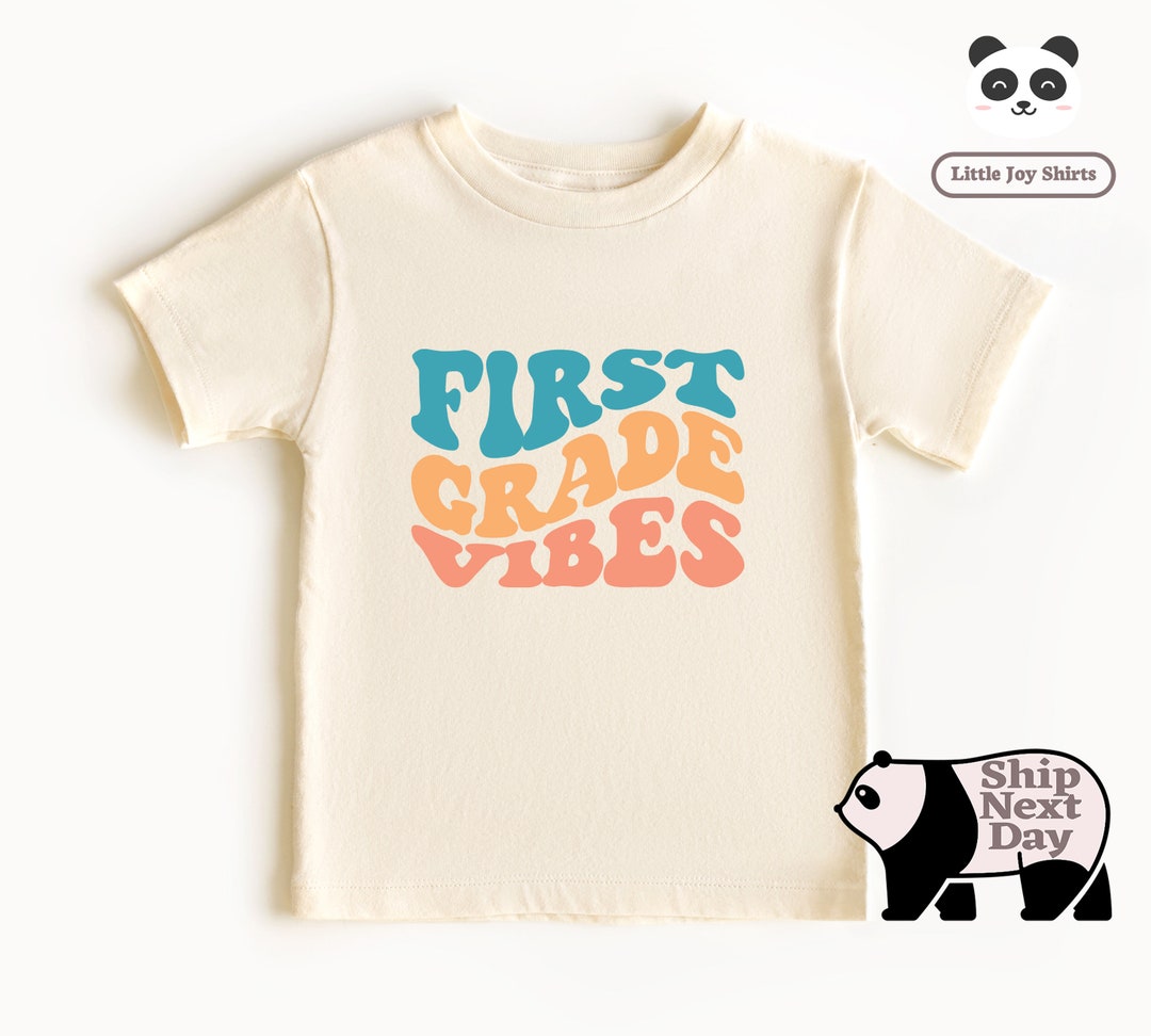 First Grade Vibes Tee, Retro Kids Shirt, First Grade Vibes, Natural ...