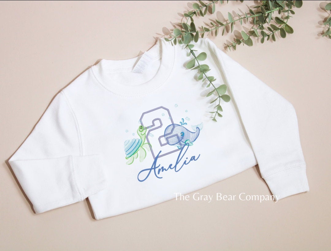 Embroidered Whale Sea Animals / Creatures Birthday Jumper / Turtle ...