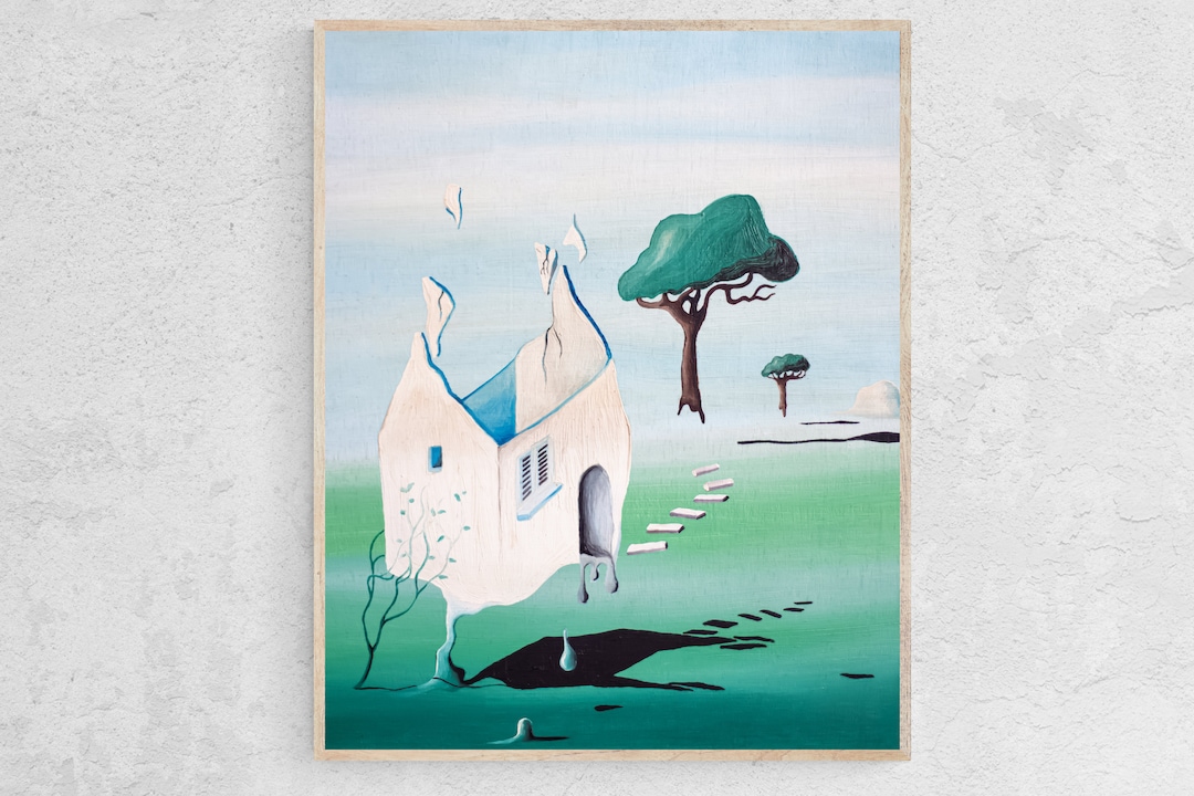 Printable Dreamy Surrealism House Landscape Wall Art Canvas Oil ...