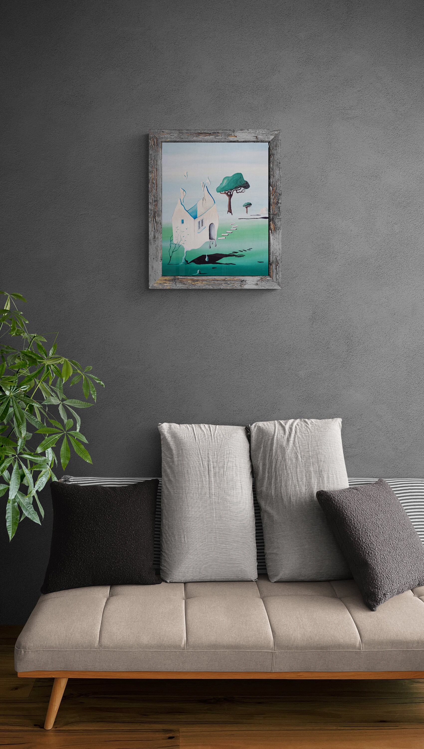 Printable Dreamy Surrealism House Landscape Wall Art Canvas Oil ...