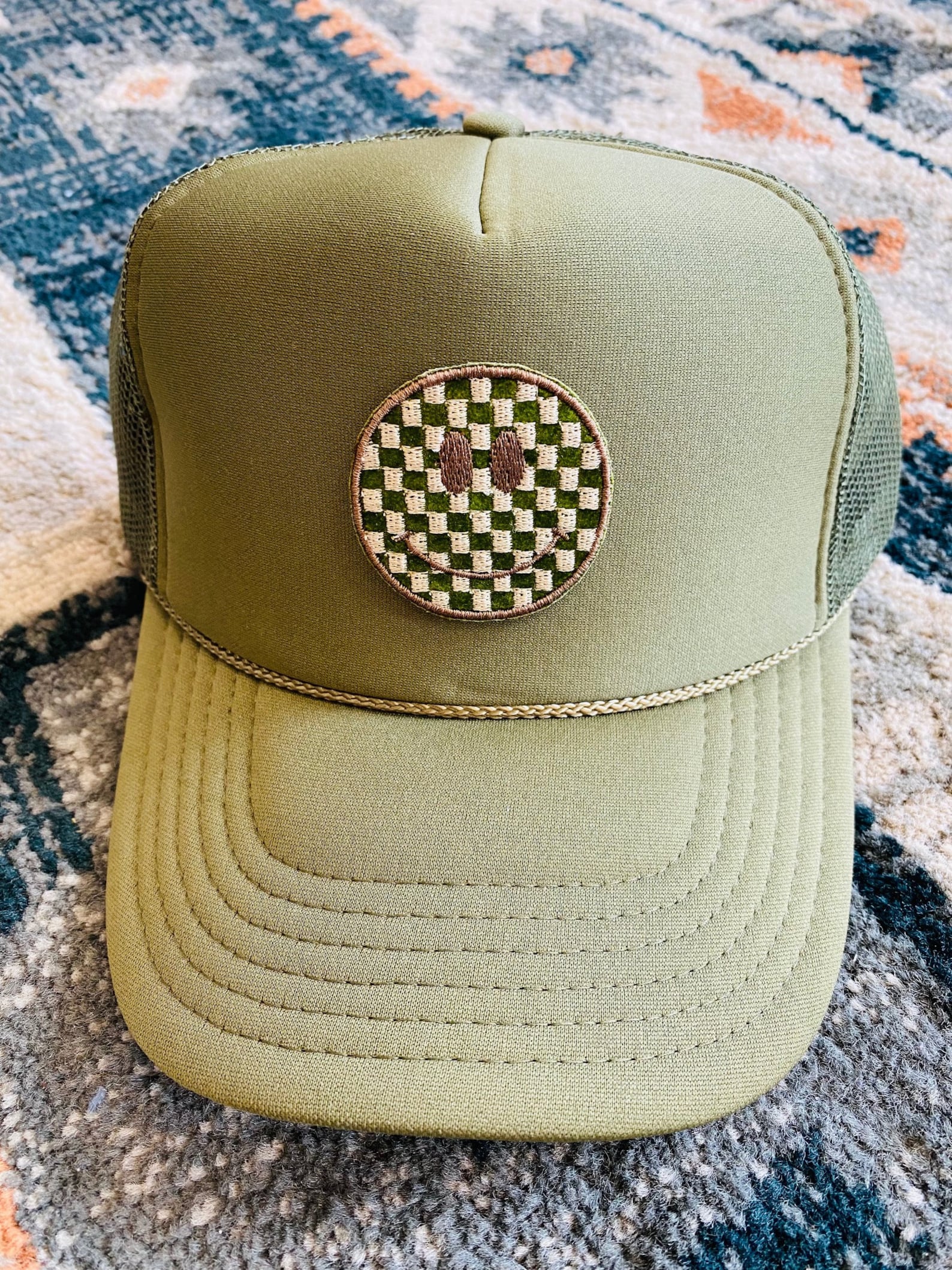 Checkered Smiley Face Embroidery Design - Etsy