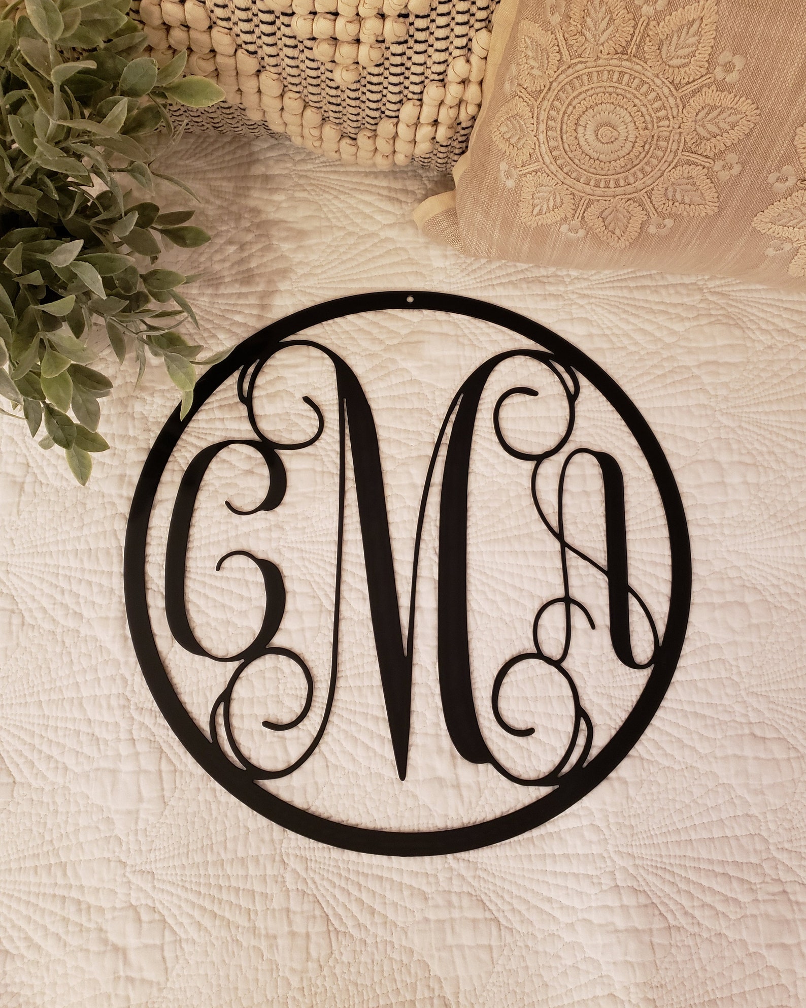 Farmhouse Metal Monogram Sign/circle Vine Monogram/initial - Etsy