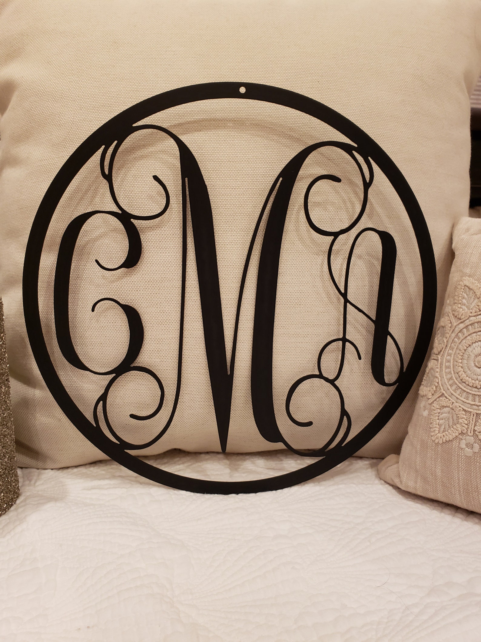 Farmhouse Metal Monogram Sign/circle Vine Monogram/initial - Etsy