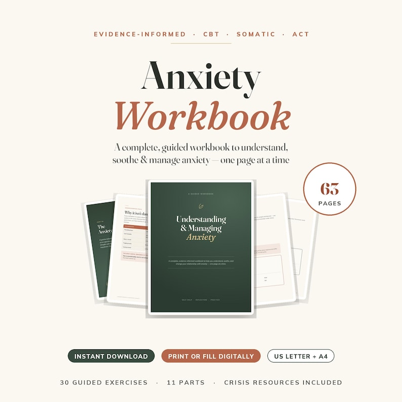 Anxiety Workbook, CBT Self Help Journal, Worry, Panic, Overthinking ...