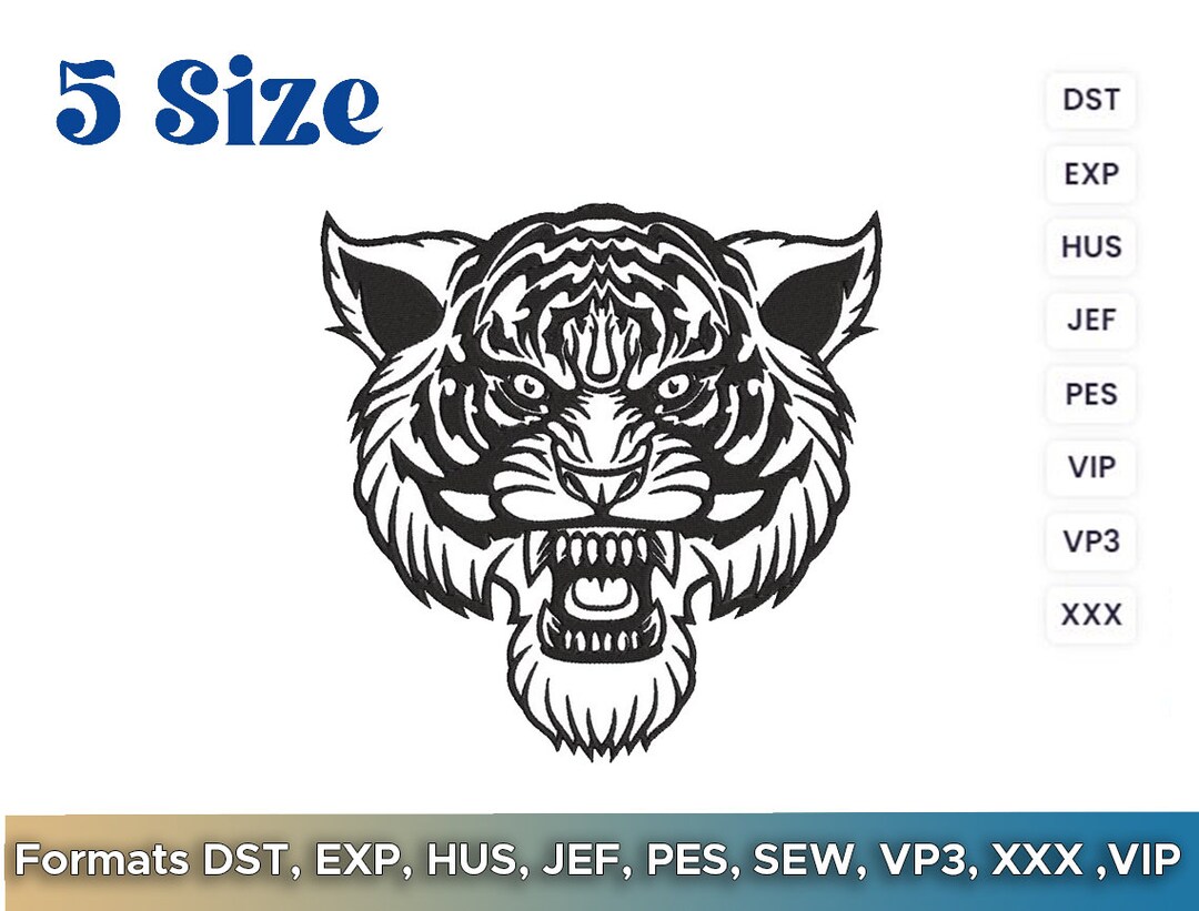 5 Size Tiger Face Embroidery Designs PES Embroidery Pattern ,kid ...