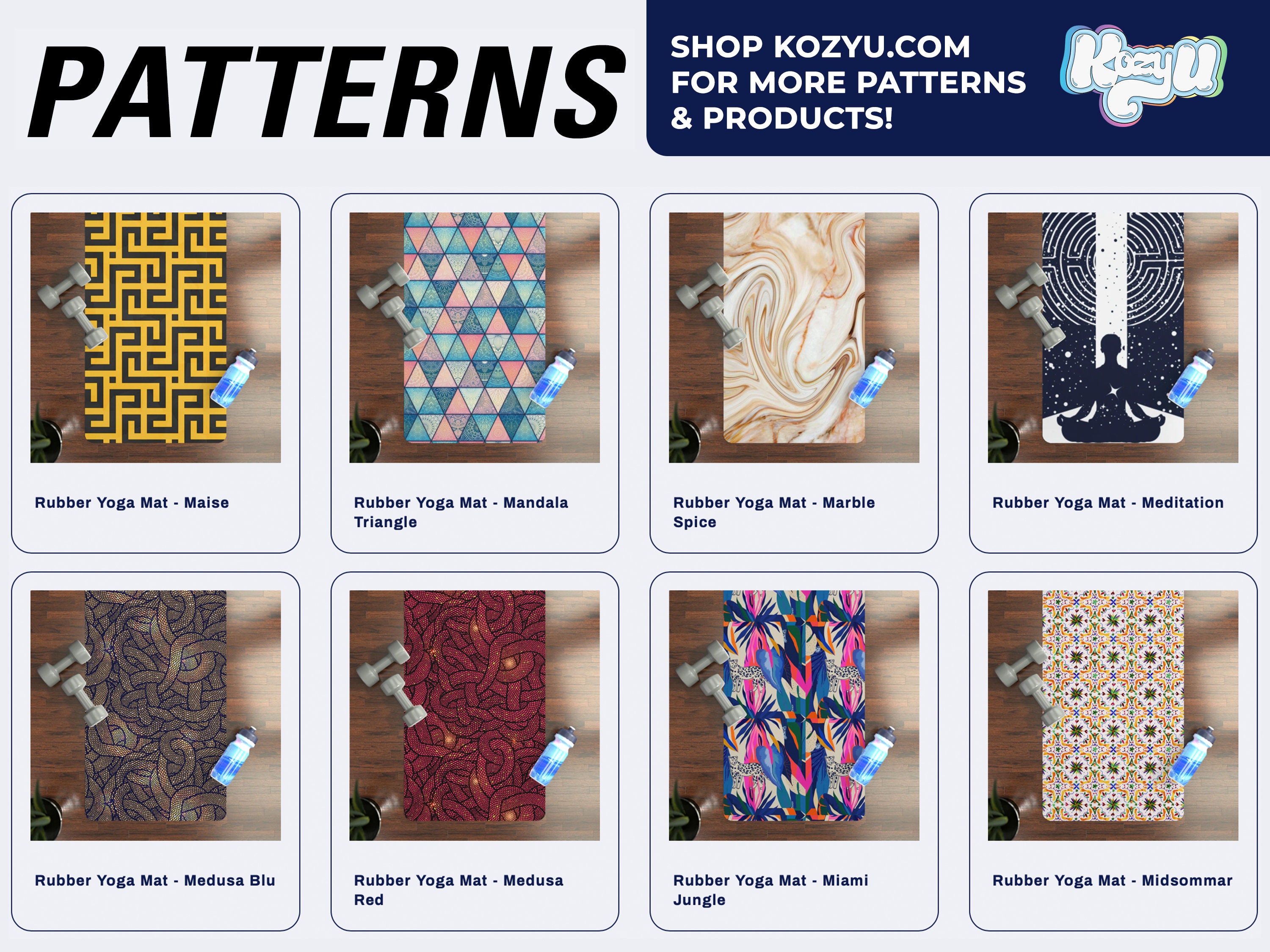 Rubber Yoga Mat 24 Patterns Non-slip Yoga Mat Grip Mat Exercise Mat ...