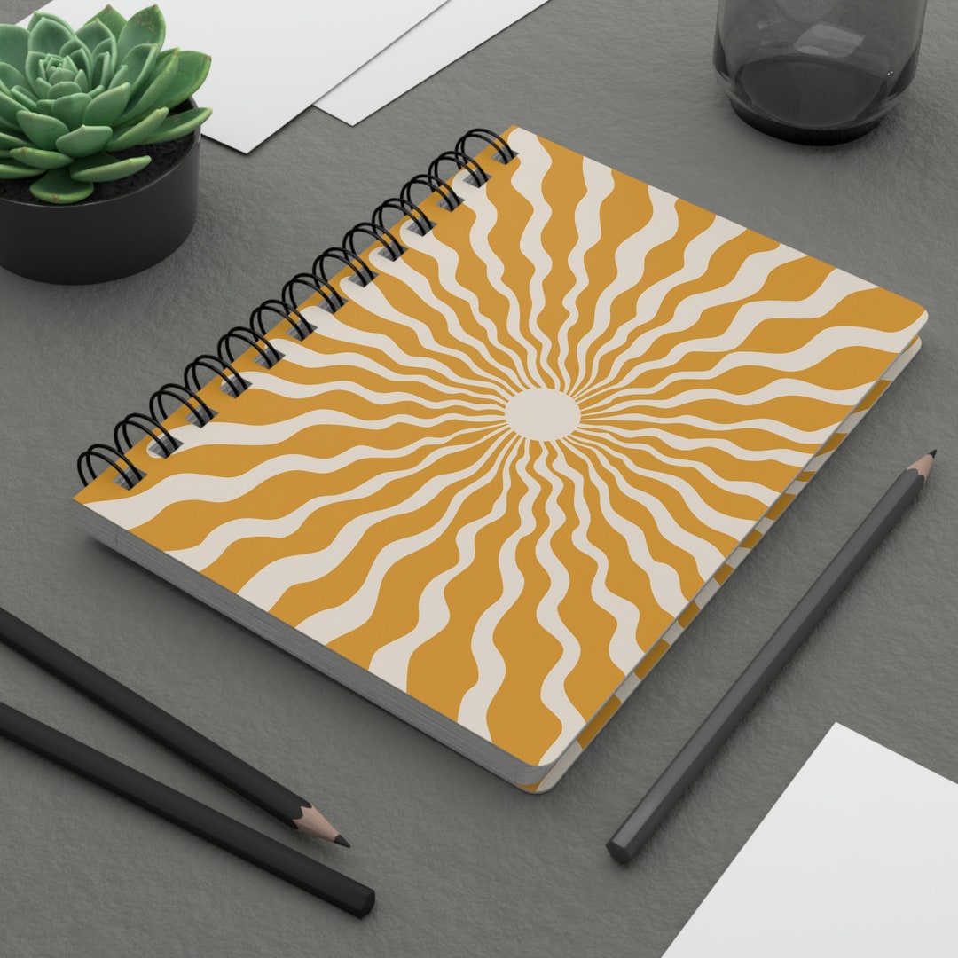 Lined Spiral Bound Journal Boho Gold Sunny, Sun Pattern Notebook, Lined ...