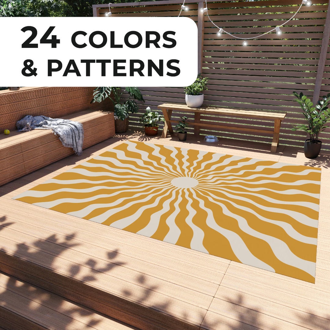 Outdoor Rug - Boho Gold Sunny - Boho Rug - Sun Pattern Rug - Waterproof ...