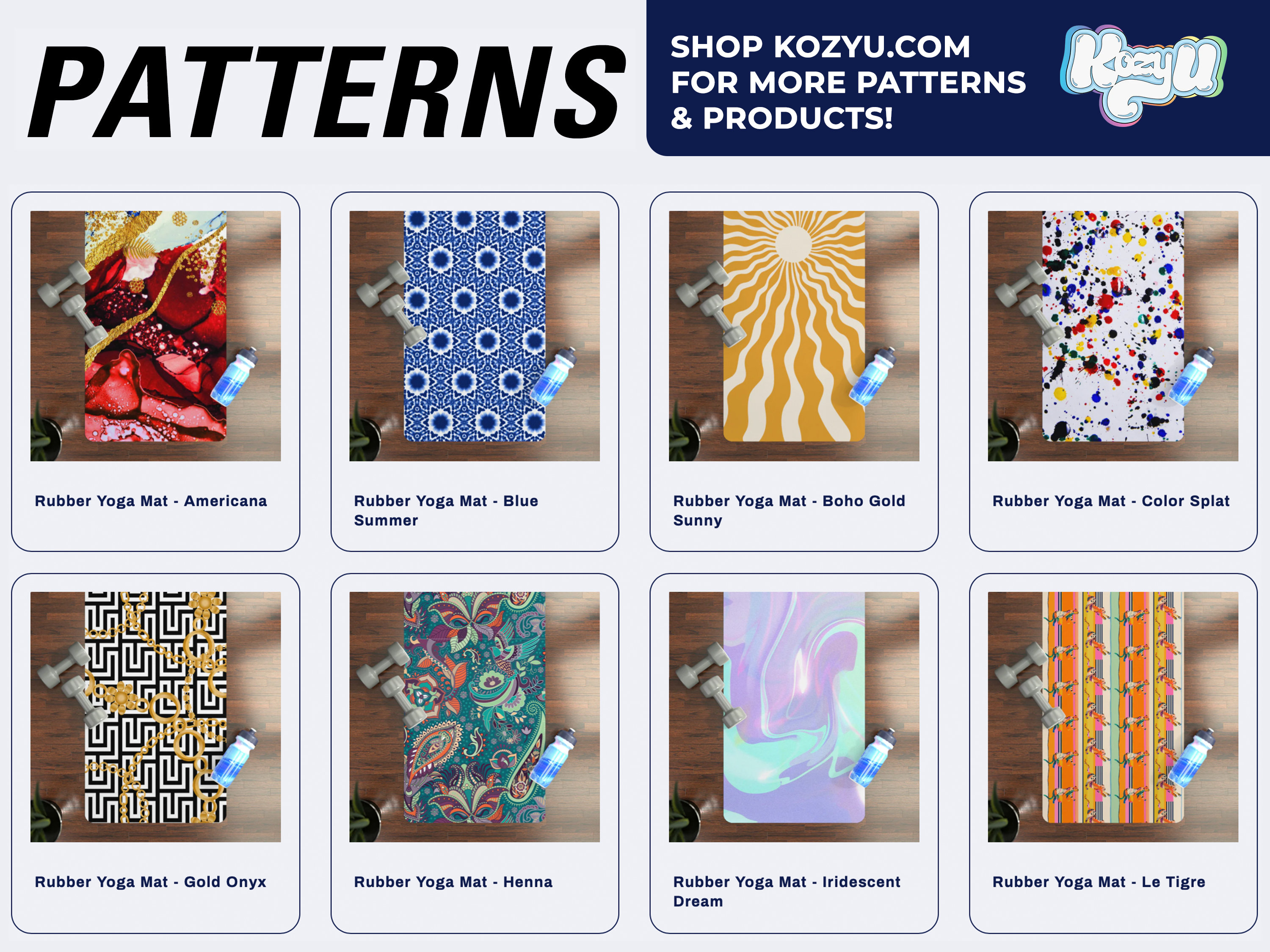 Rubber Yoga Mat 24 Patterns Non-slip Yoga Mat Grip Mat Exercise Mat ...