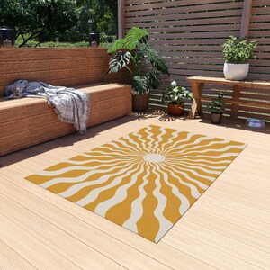 Outdoor Rug - Boho Gold Sunny - Boho Rug - Sun Pattern Rug - Waterproof ...
