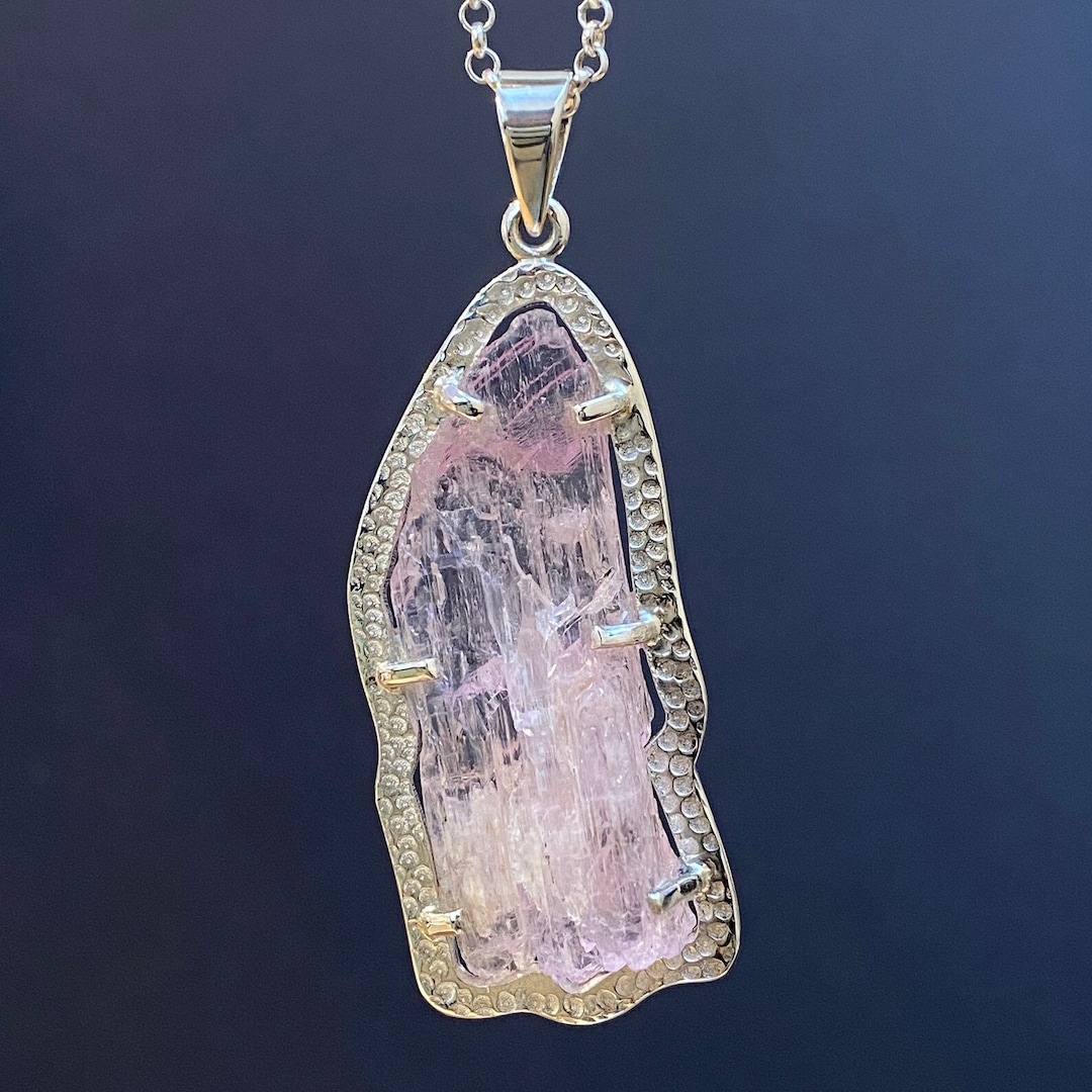 Kunzite Pendant, Raw Kunzite Pendant , Pink Kunzite Pendant, Handmade ...