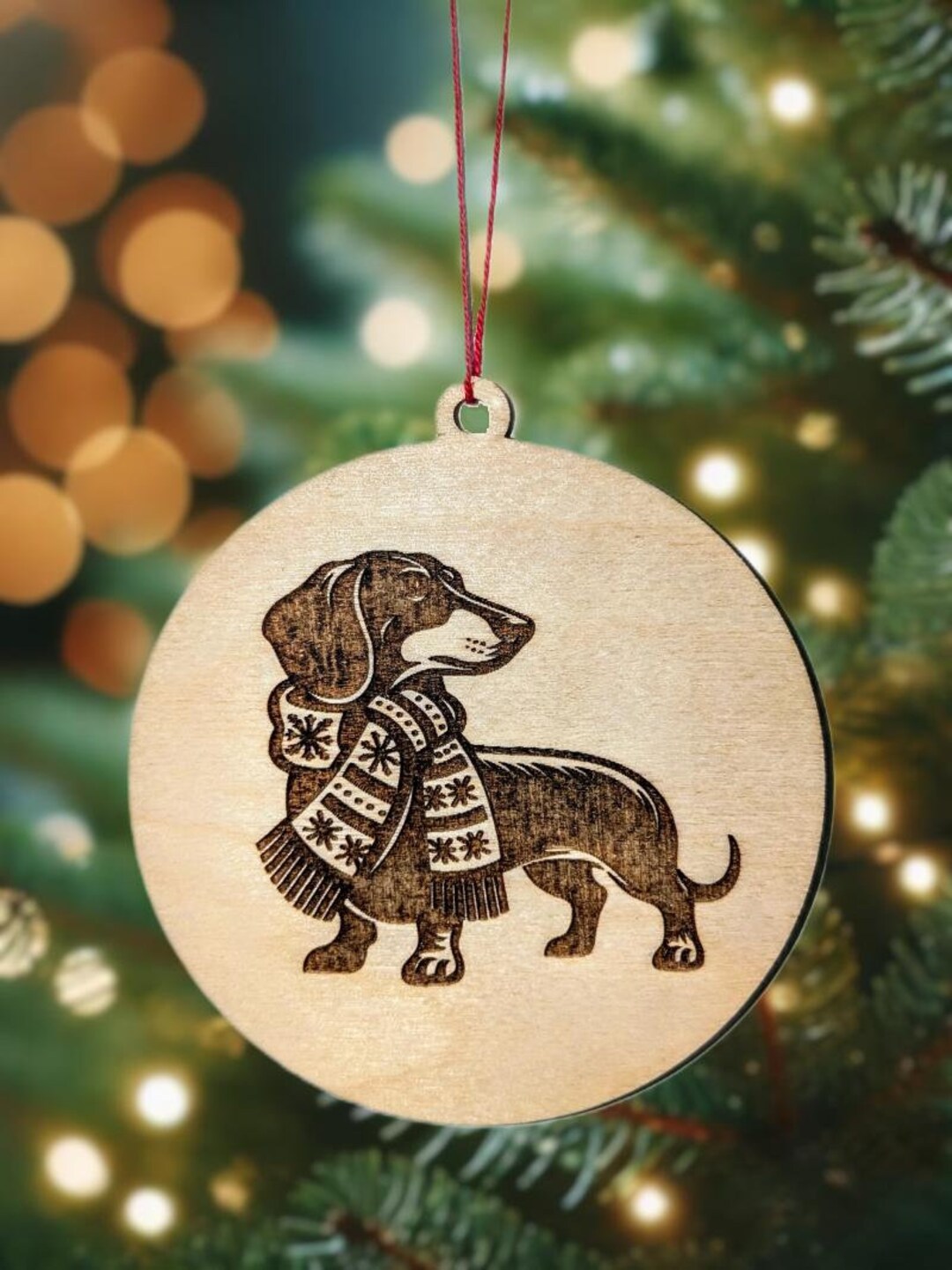 Wooden Weiner Dog Ornament, Dachshund Ornament, Winter Tree Decorations ...