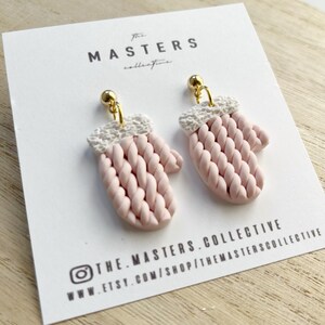 Pink Mitten Earrings, Clay Mitten Polymer Clay Earring, Clay Christmas ...