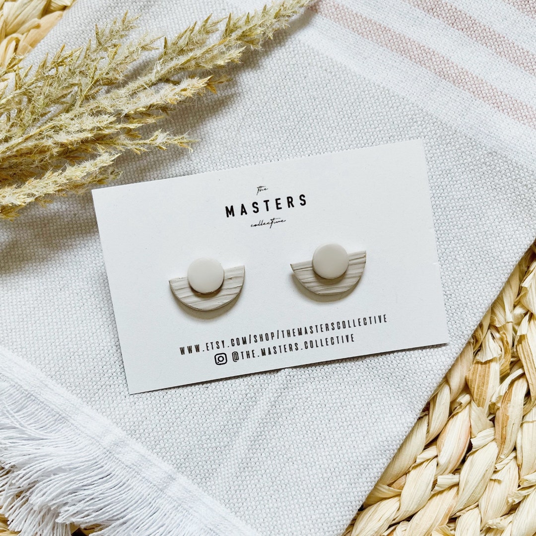 Neutral Polymer Clay Stud Earrings: Ribbed Boho Hypoallergenic - Etsy