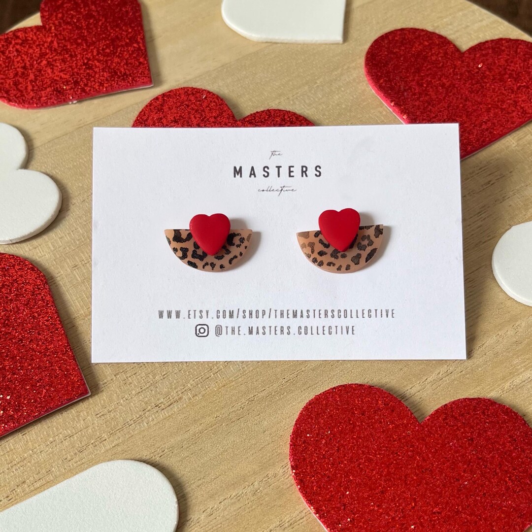 Heart Polymer Clay Earring, Cheetah Print Earring, Valentines Clay ...
