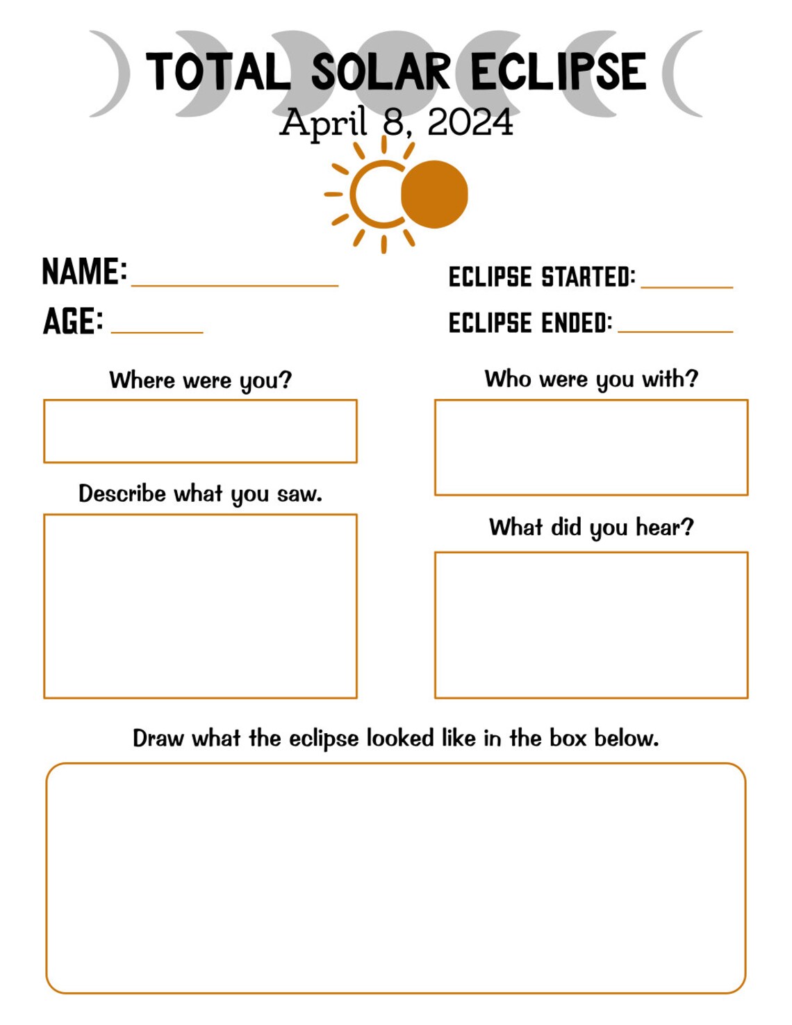 Total Solar Eclipse Worksheet Eclipse Keepsake April 8, 2024 Observe ...