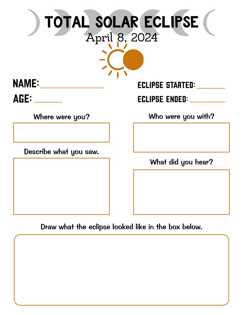 Total Solar Eclipse Worksheet Eclipse Keepsake April 8, 2024 Observe ...