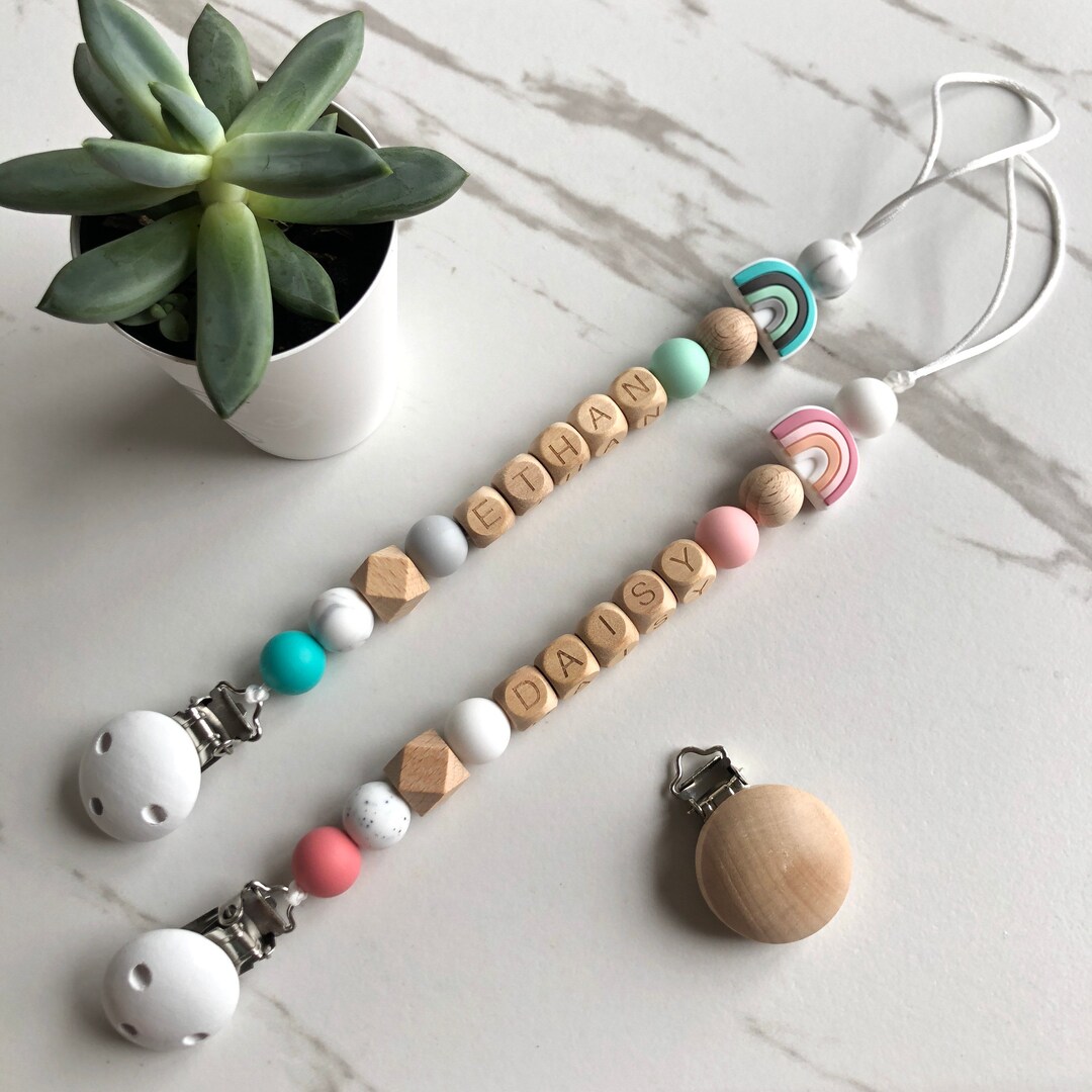 Rainbow CUSTOM Silicone Pacifier Clip With Option of a Large Baby ...