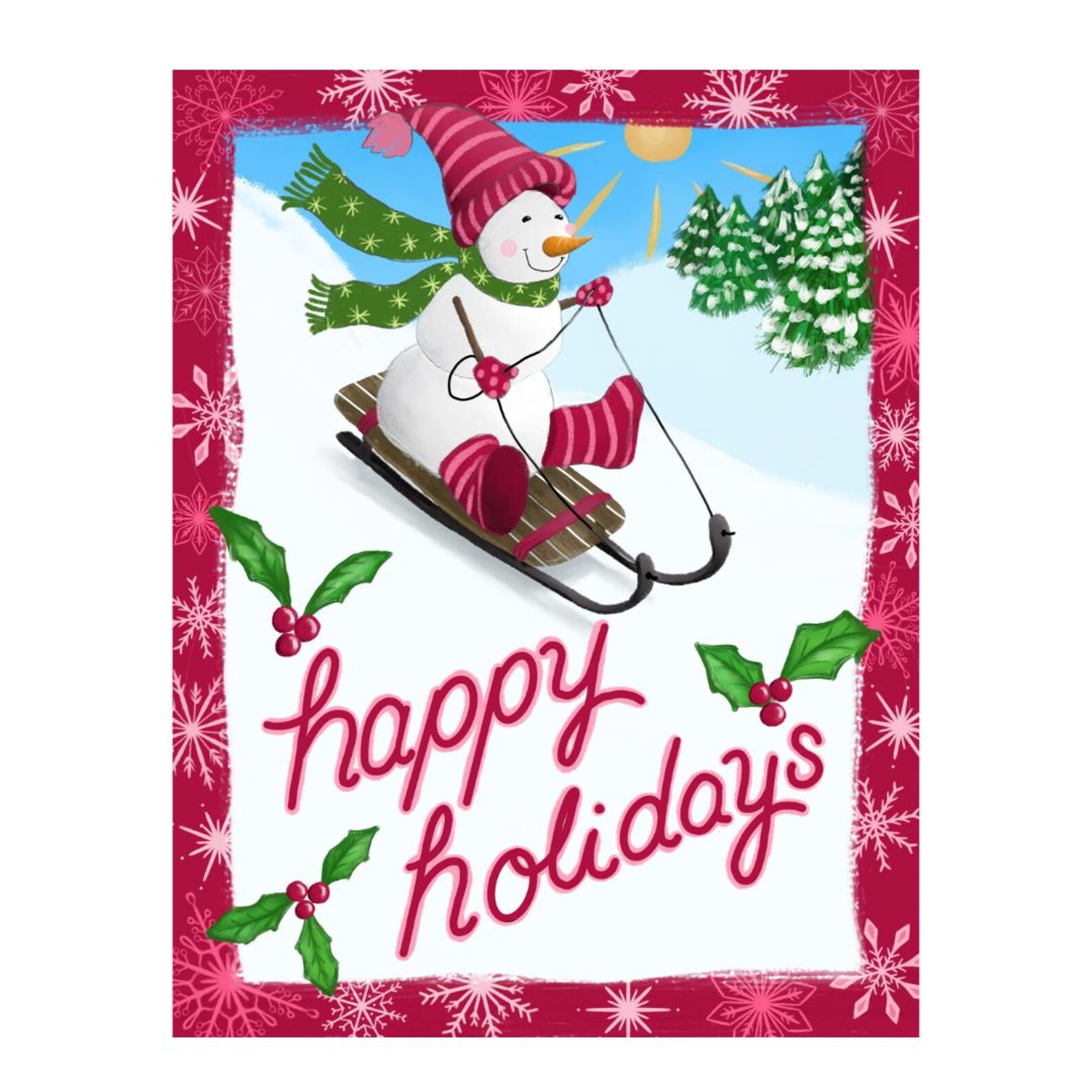 Illustrated Snowman Happy Holidays Printable Christmas Card | Happy ...