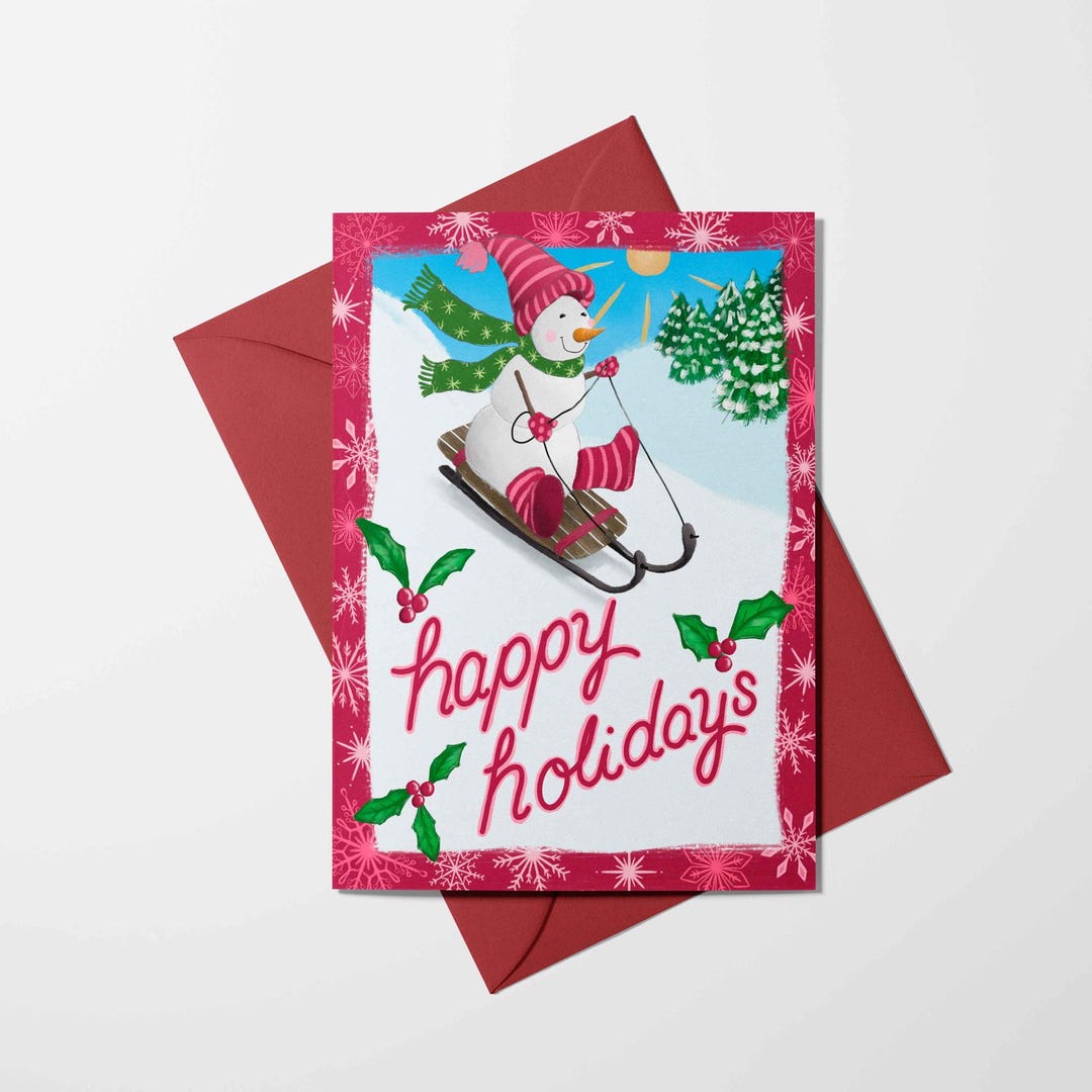 Illustrated Snowman Happy Holidays Printable Christmas Card Happy ...