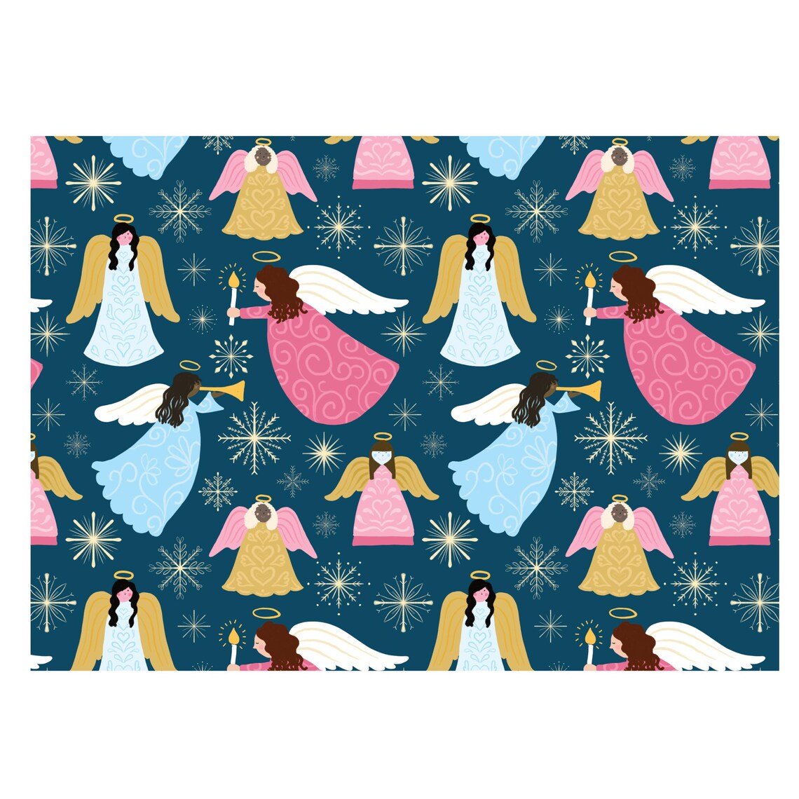 Printable Scandi Illustrated Christmas Angel and Snowflake Patterned ...